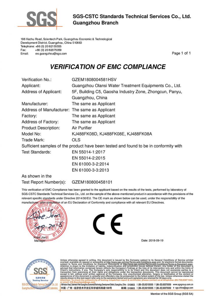 Certificate – Olansiworld.com: Water and Air Purifiers Manufacturer ...